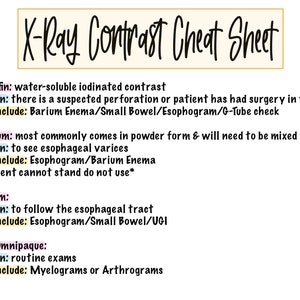 X-ray Contrast Cheat Sheet - Etsy