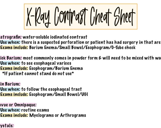 X-ray Contrast Cheat Sheet - Etsy