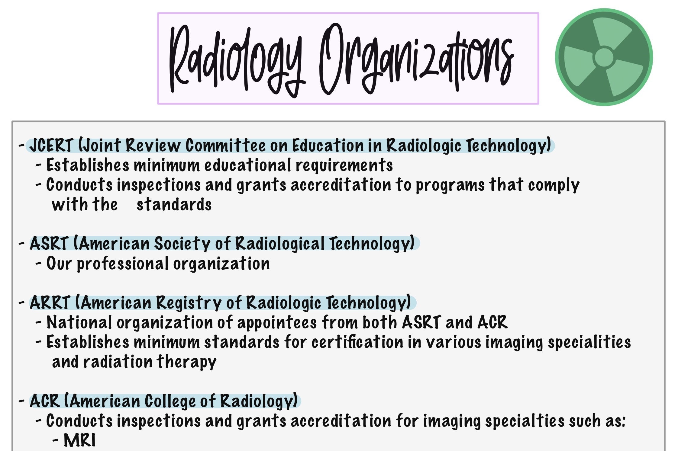Radiology Organizations Cheat Sheet - Etsy