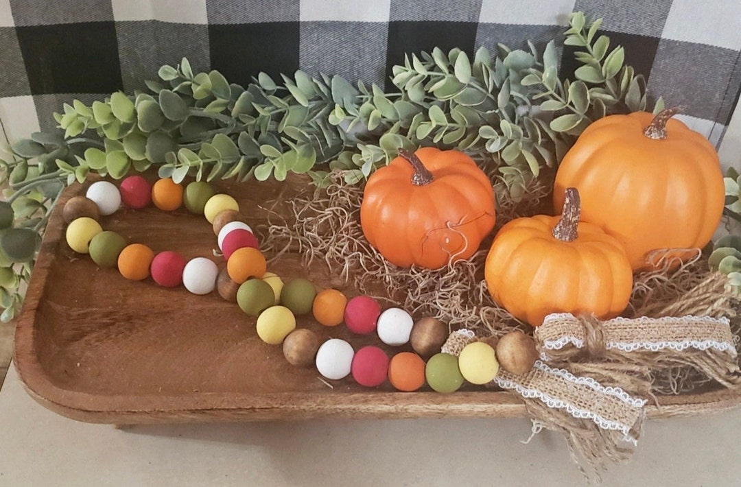 Fall Wood Bead Garland, Fall Tiered Tray Decor, Fall Bead Garland ...