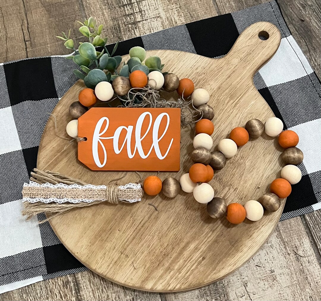 Fall Wood Bead Garland, Fall Tiered Tray Decor, Fall Bead Garland, Bead ...