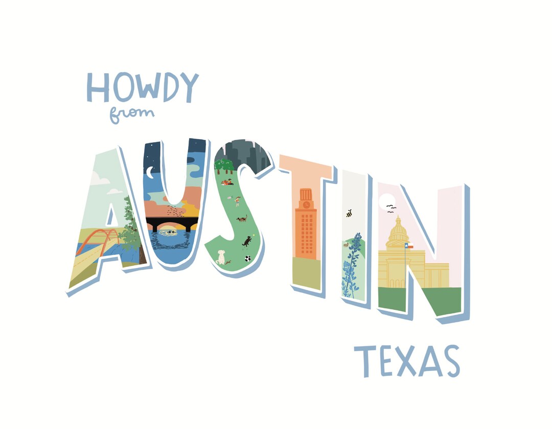 Howdy From Austin Art Print | Texas Art - Etsy