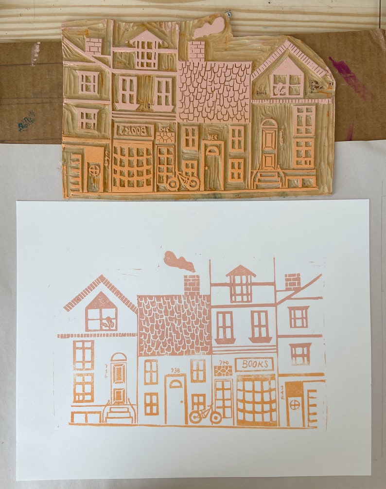 Townhouse Street Linocut Hand-carved Block Print Wall Art - Etsy