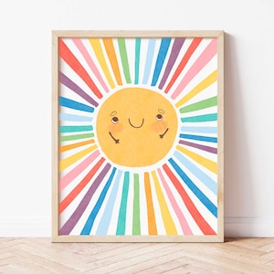 Watercolor Sun Poster Vibrant Rainbow Playroom Sun Print Downloadable ...