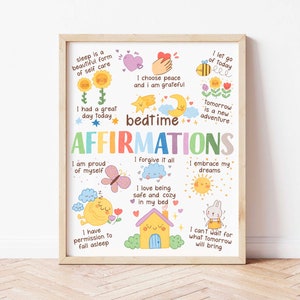 Bedtime Affirmations Poster, Positive Thinking Kids Room Decor, Calming ...