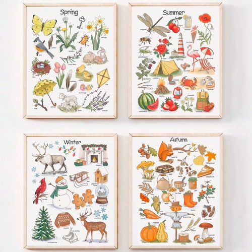 Four Seasons Print Set Spring Summer Autumn Winter Poster - Etsy