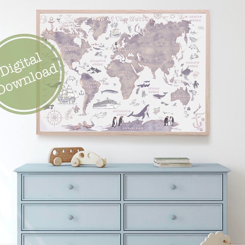 Kids World Map Homeschool Educational Poster Printable - Etsy
