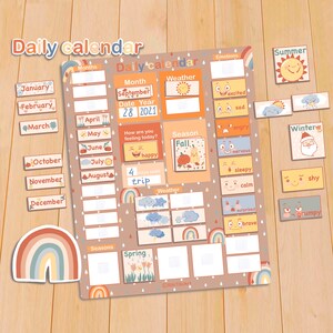 Boho Rainbow Calendar for Kids Printable Montessori Materials | Etsy