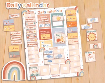 Boho Rainbow Calendar for Kids Printable Montessori Materials | Etsy