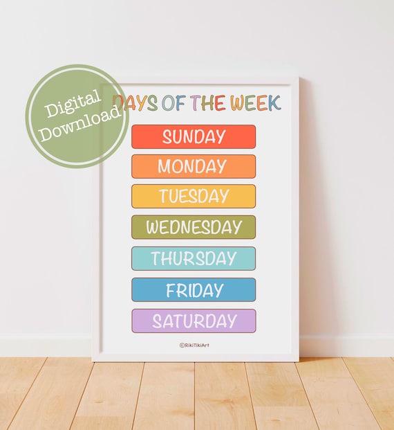 Days of the Week Classroom Posters Printable Montessori - Etsy