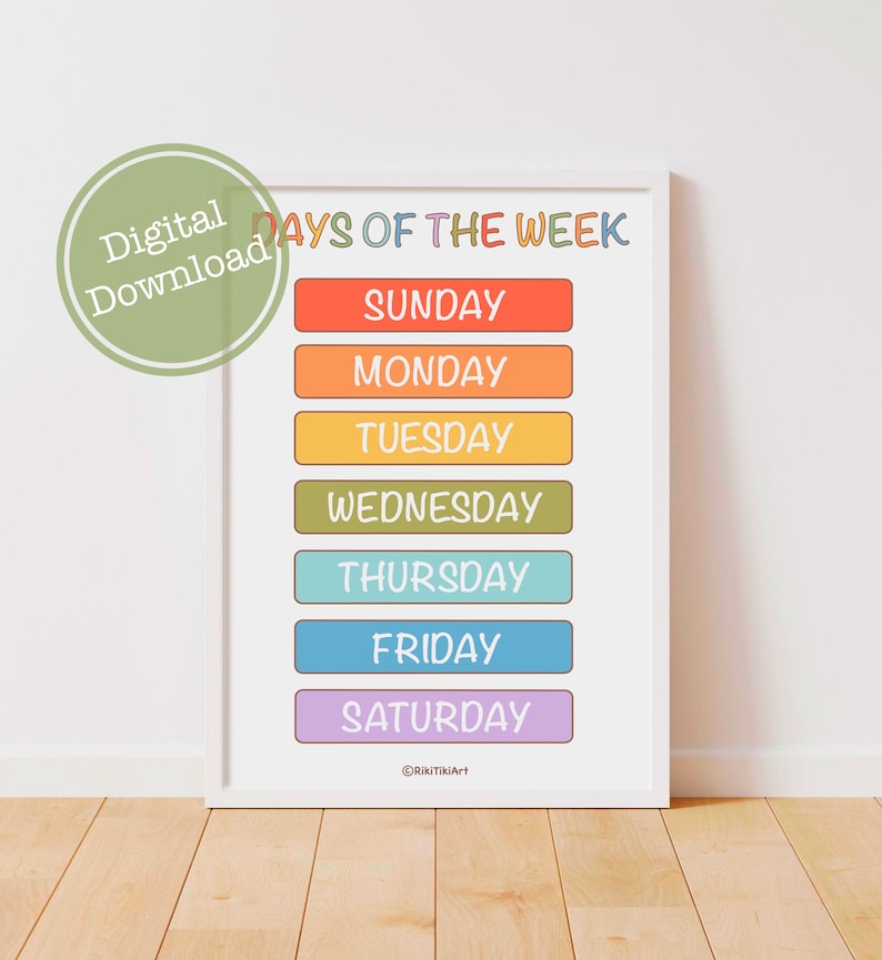 Days of the Week Classroom Posters Printable Montessori | Etsy UK