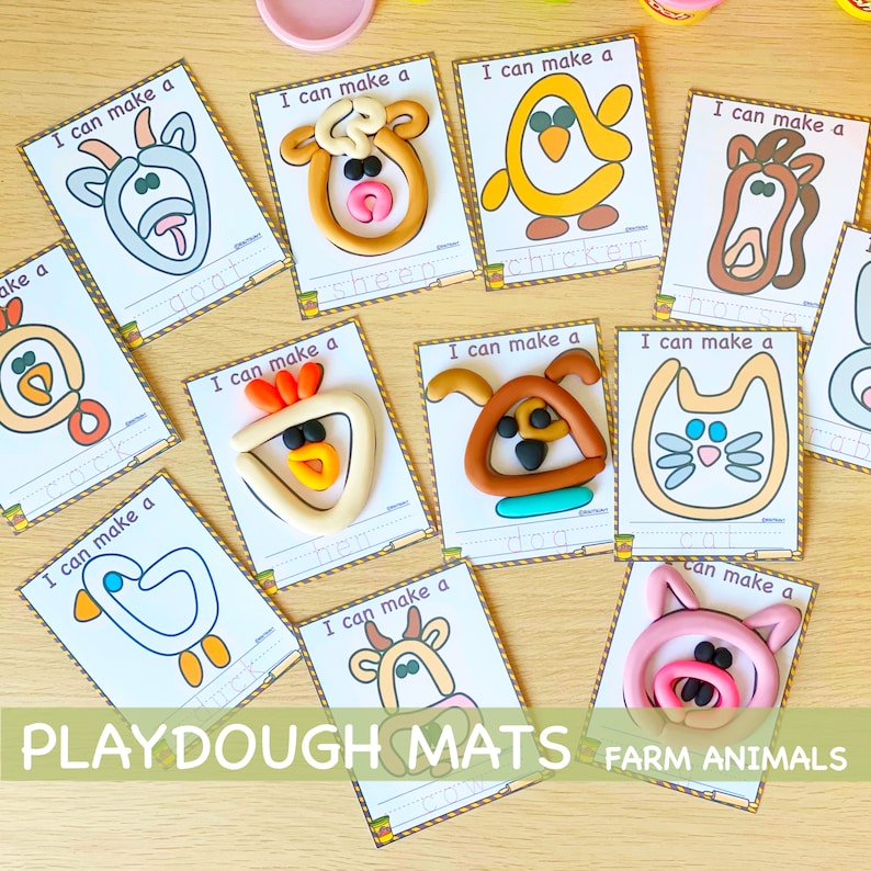 Farm Animals Play Doh Mats Visual Cards Printable Play Dough - Etsy