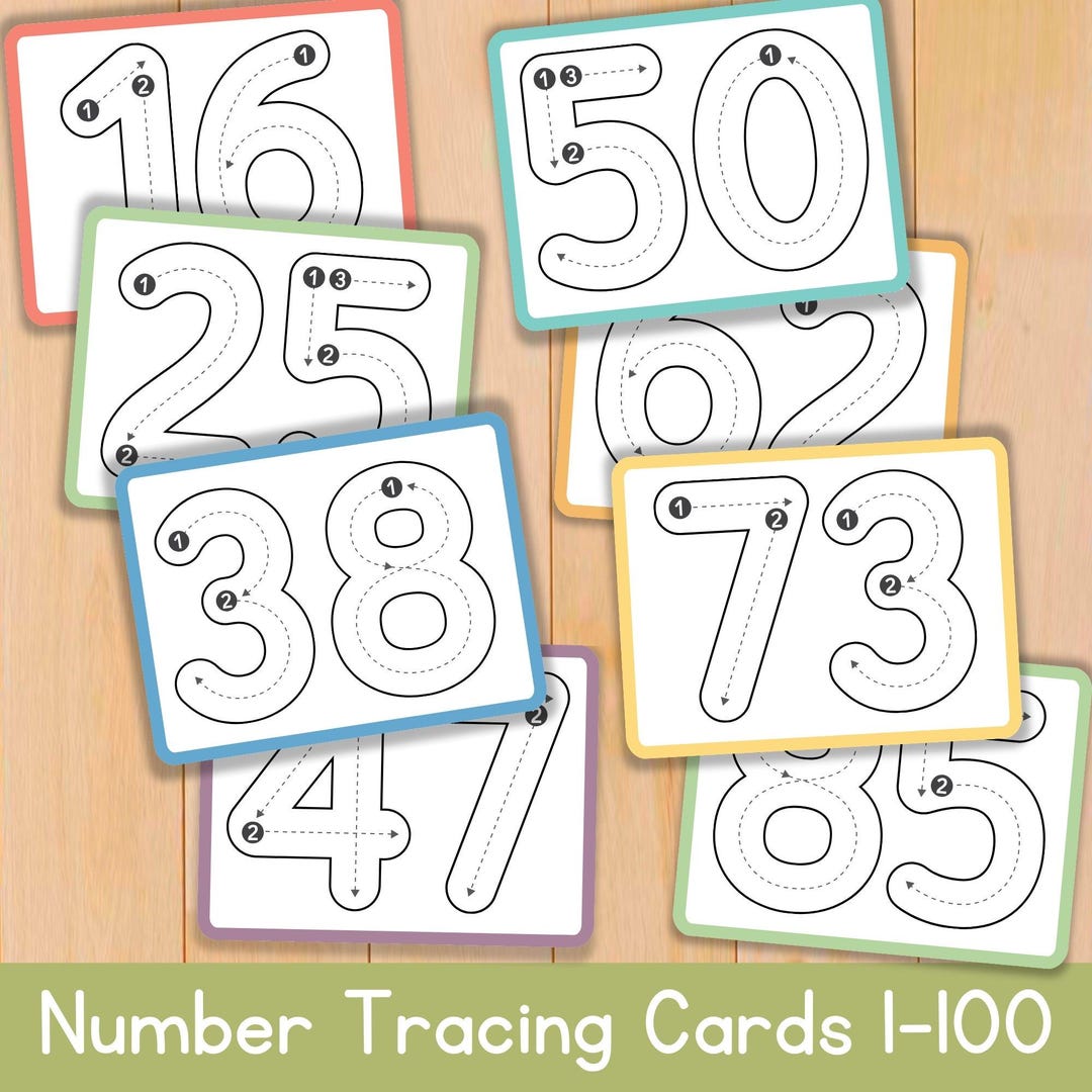 Number Tracing Cards 1-100 Printable Handwriting Practice Preschool ...