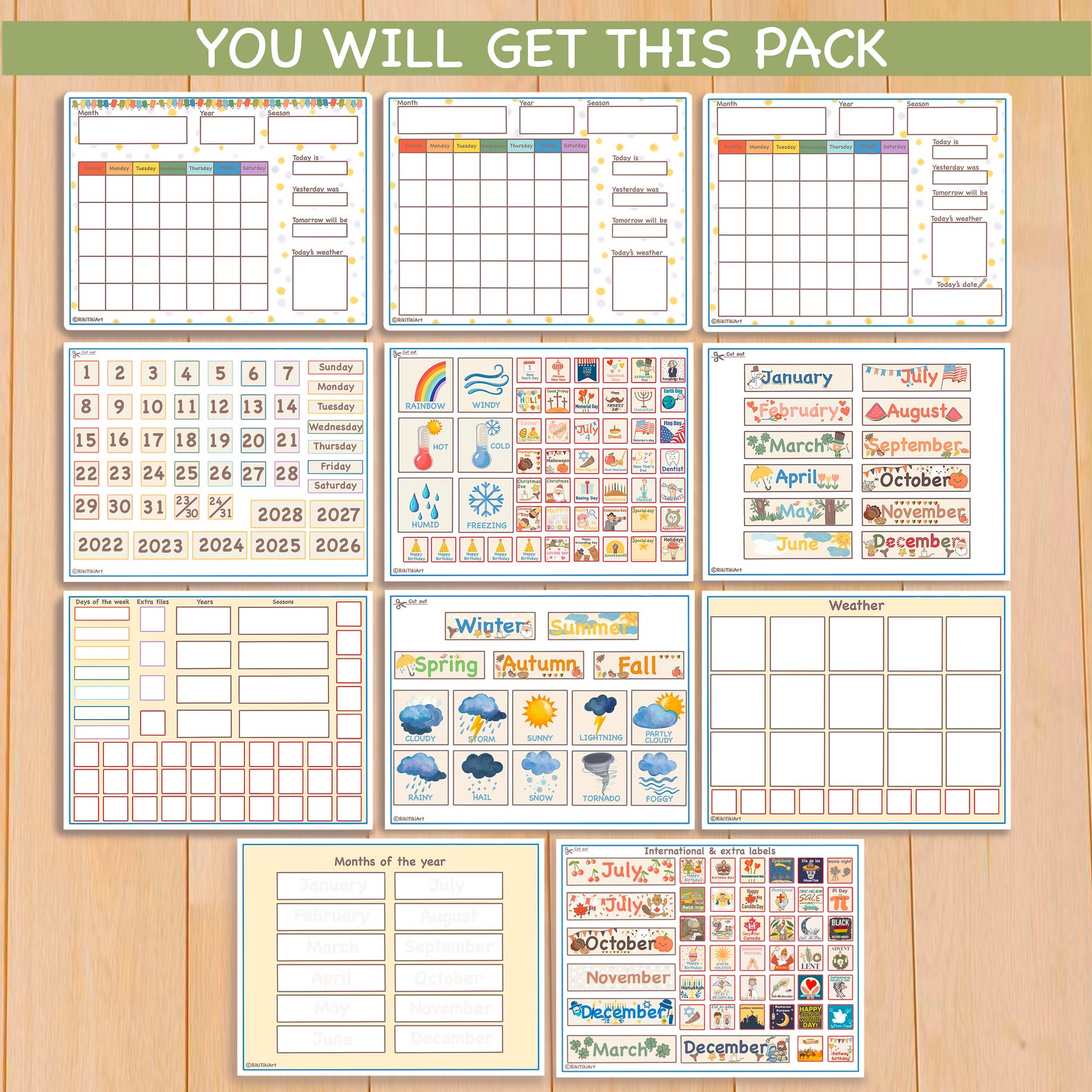 White Perpetual Calendar Kids Calendar Printable Classroom - Etsy