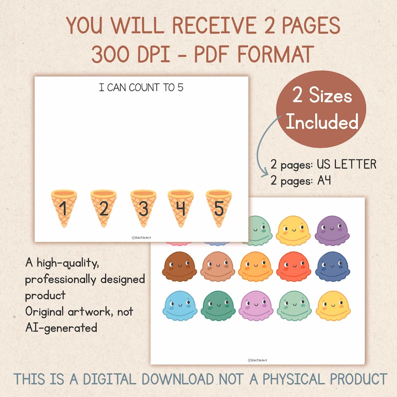 Ice Cream Number Match: Montessori Counting Activity (digital Download ...