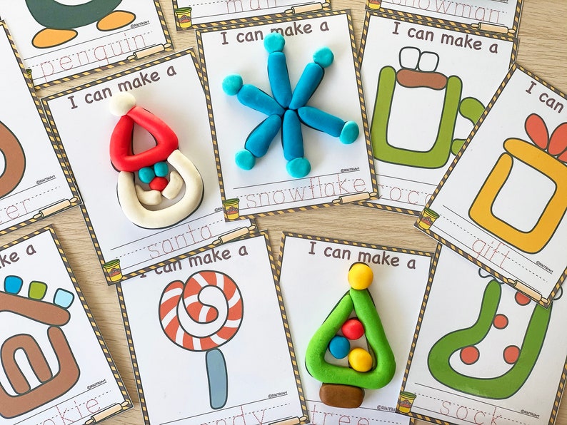 Christmas Play Dough Mats Visual Cards, Printable Play Doh Toddler ...