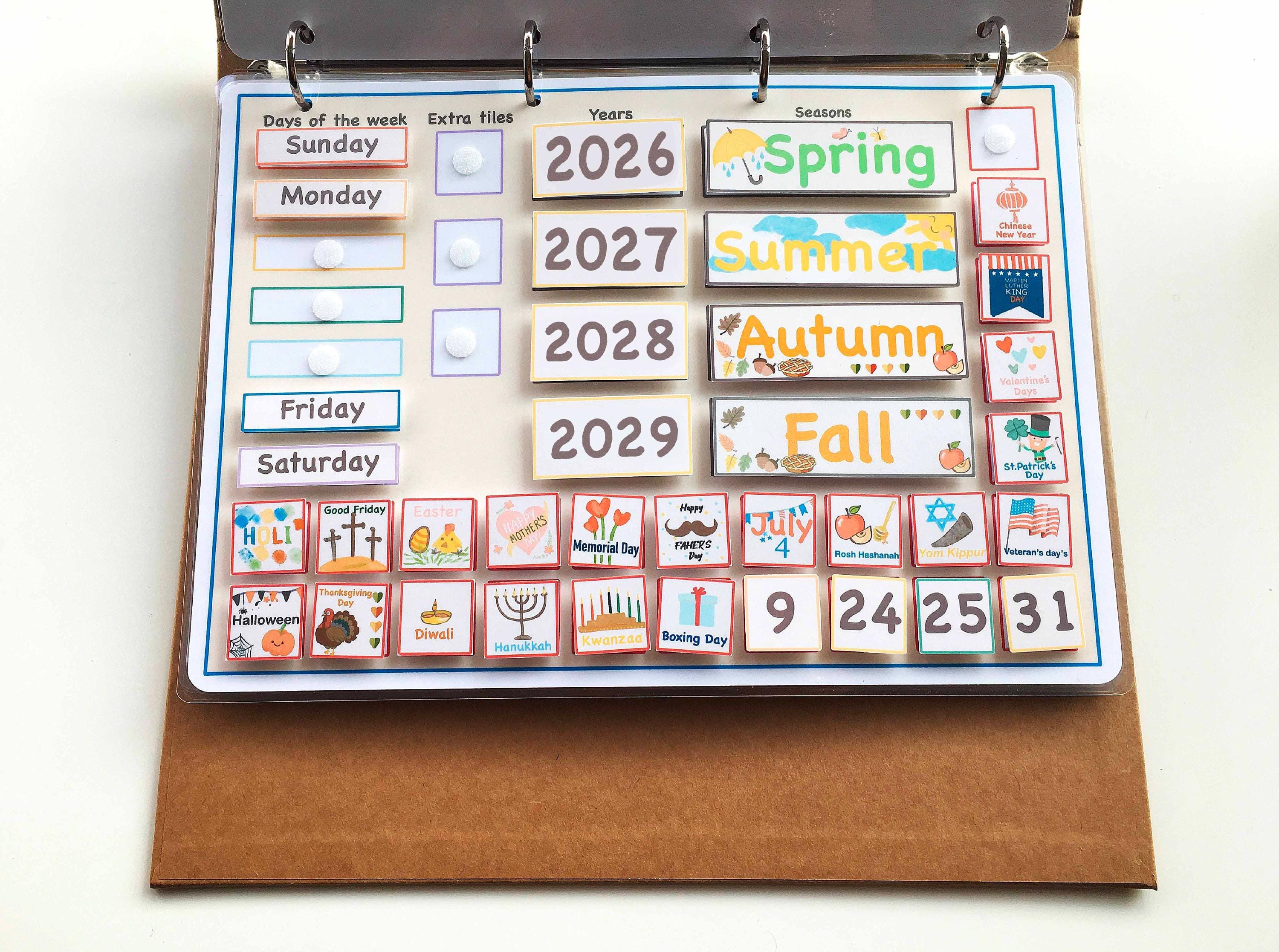 White Perpetual Calendar, Kids Calendar Printable Classroom Calendar ...