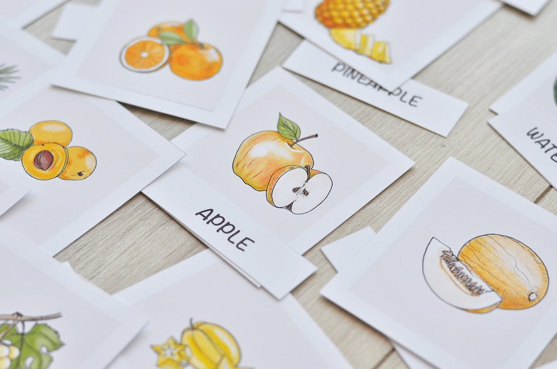 Fruits Flash Cards, Montessori Materials, Preschool Curriculum, Toddler ...