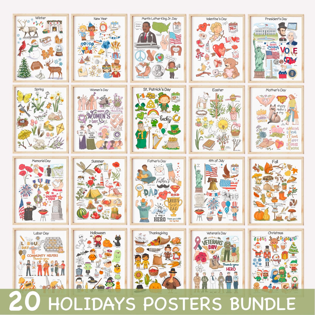 20 Holidays and Seasons Posters Bundle Homeschool Educational Classroom ...