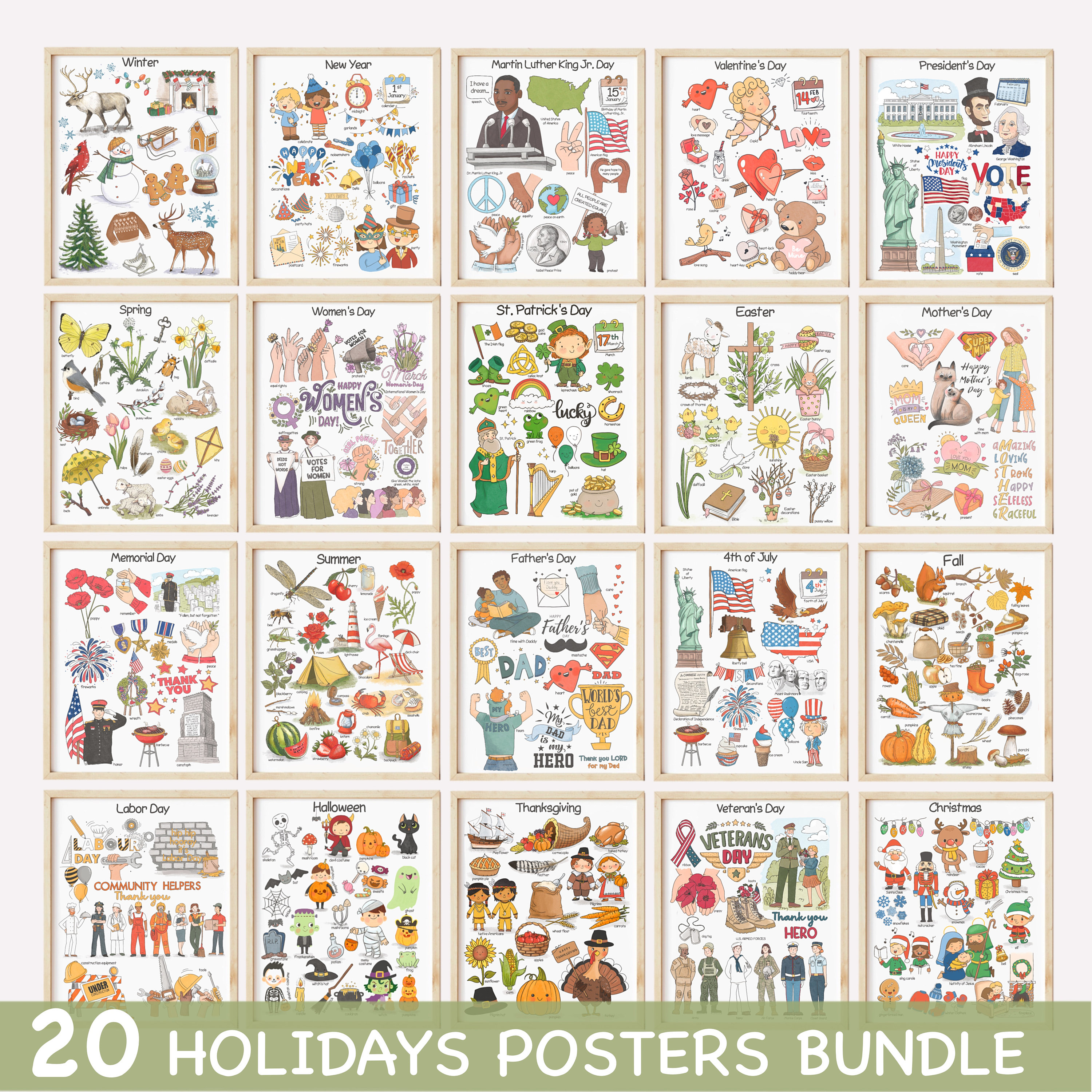 20 Holidays and Seasons Posters Bundle Homeschool Educational Classroom ...