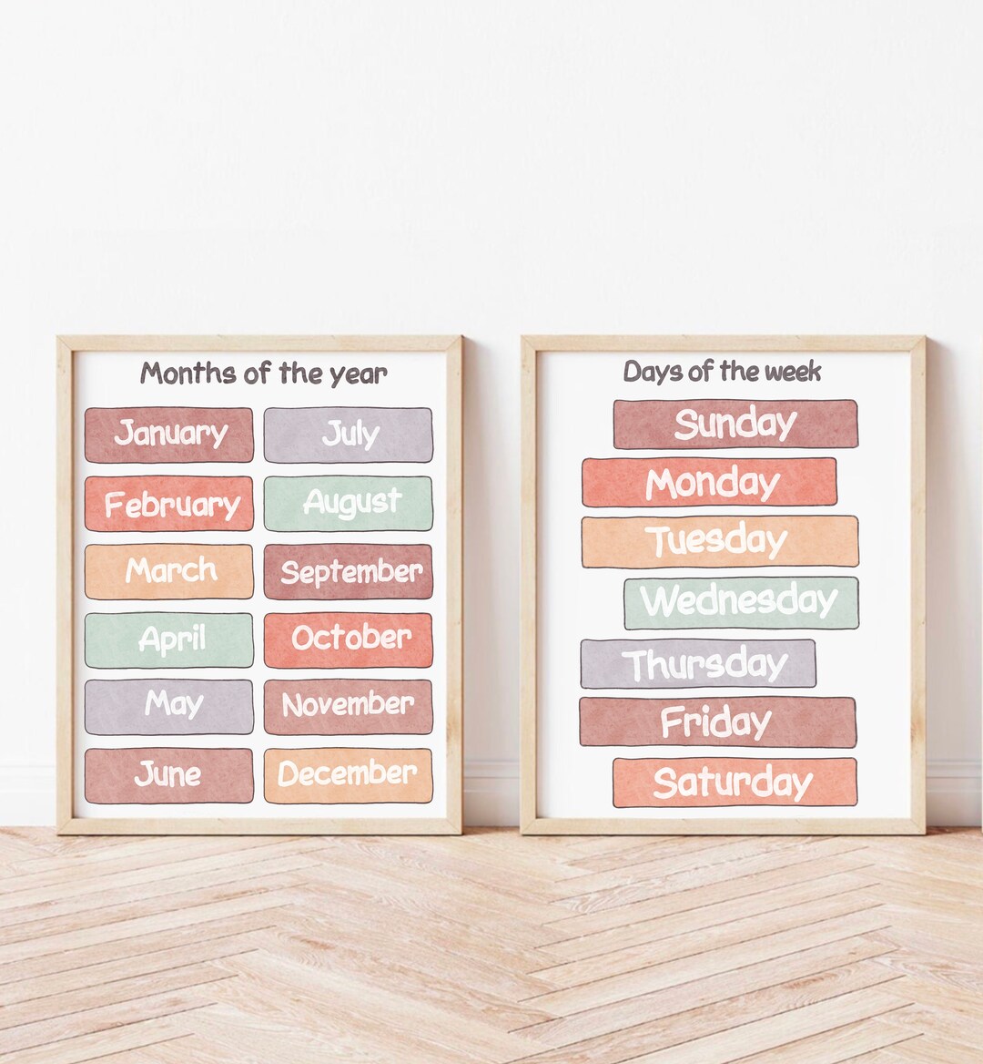 Set of 2 Prints Preschool Classroom Posters Days of the Week & Months ...