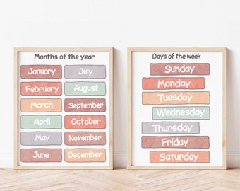 Set of 2 Prints Days of the Week & Months of the Year Posters | Etsy