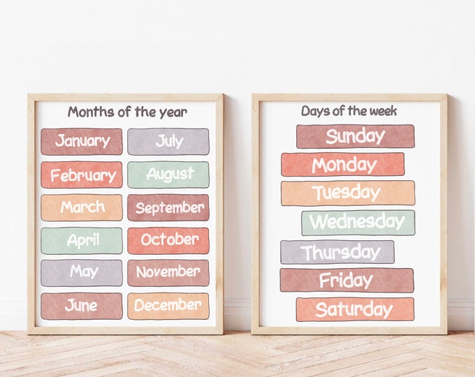 BUNDLE - Calendar Boho Rainbow Days of the Week, Months of the Year ...