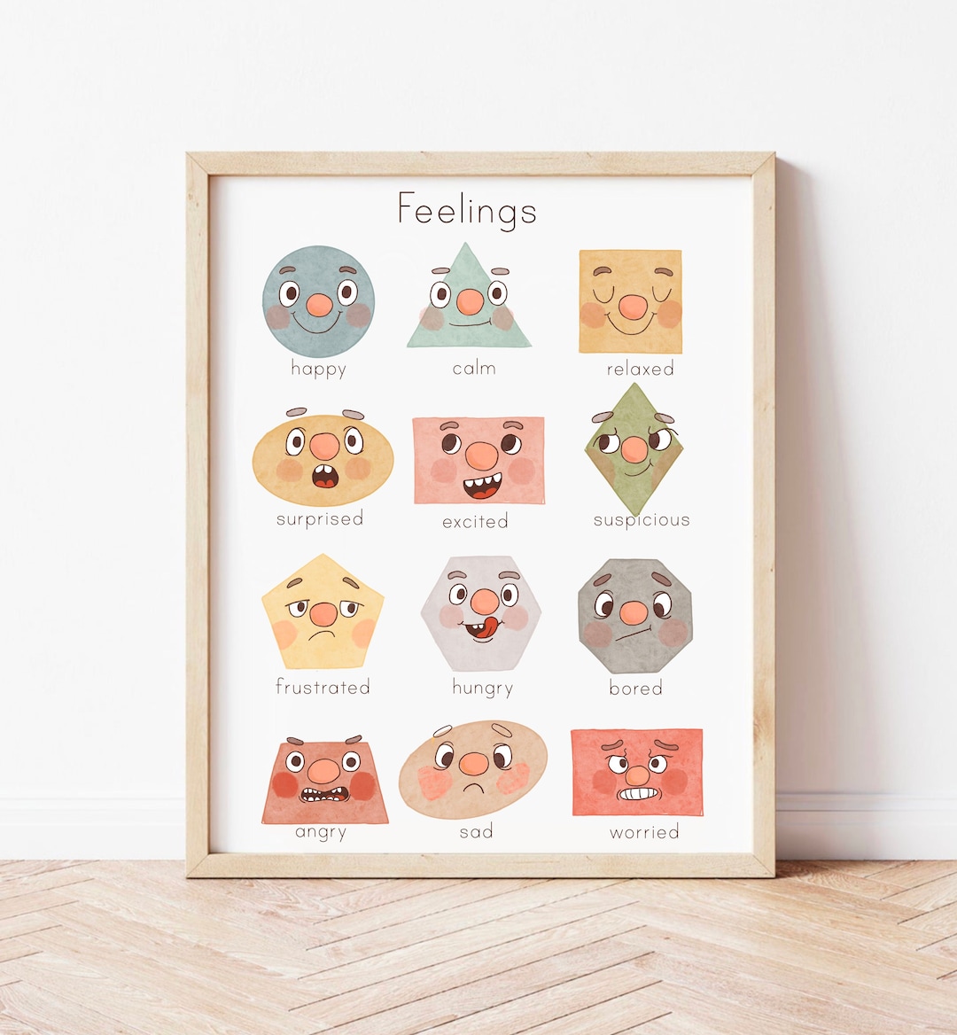 Shapes Feelings Chart, Montessori Homeschool Decor Emotions Poster ...