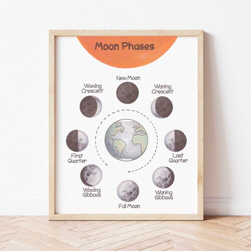 Moon Phases Educational Homeschool Poster Galaxy Playroom Wall - Etsy