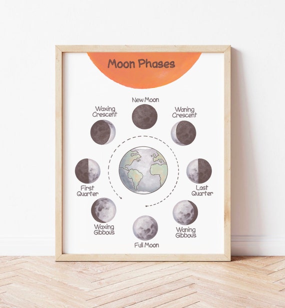 Moon Phases Poster Outer Space Homeschool Print Educational | Etsy