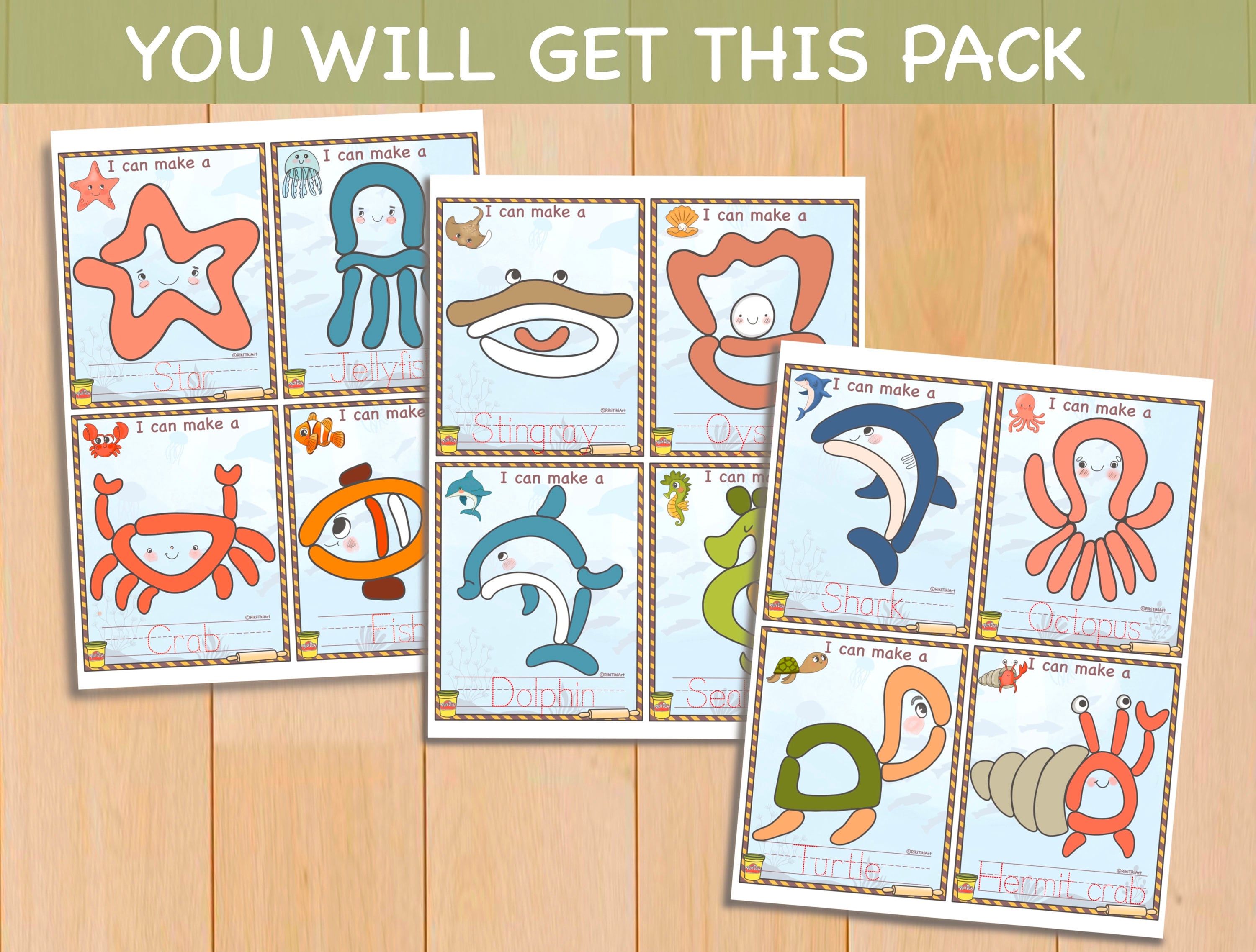 Ocean Animals Play Dough Mats Fine Motor Skills Preschool Kindergarten ...