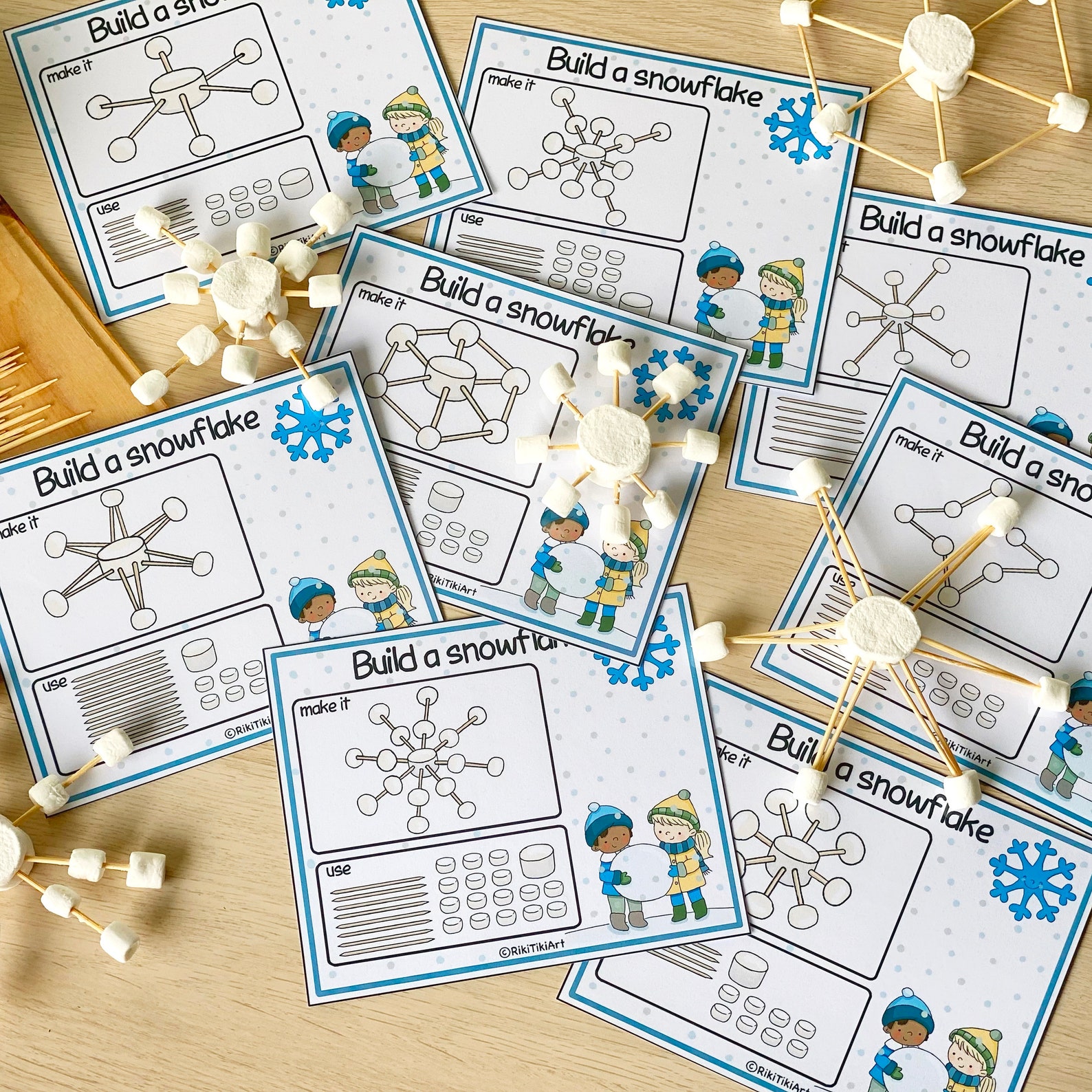 Marshmallows and Toothpicks Snowflakes Mats Printable Game for Toddler ...