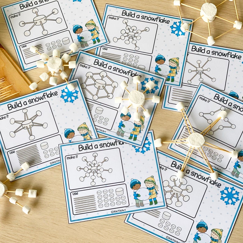 Marshmallows and Toothpicks Snowflakes Mats Printable Game for Toddler ...