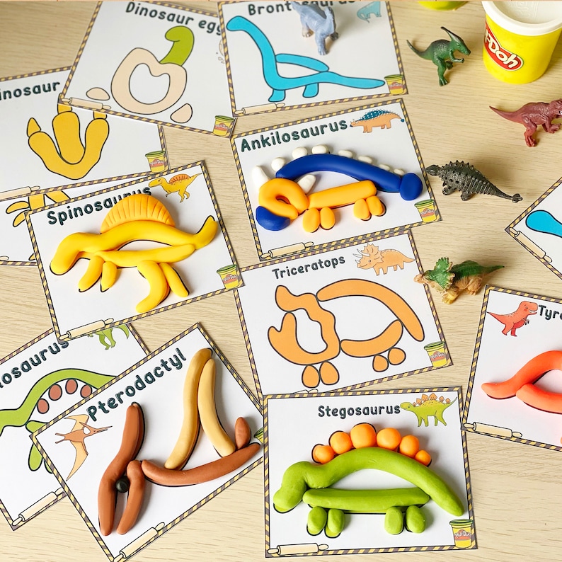 Dinosaur Play Doh Mats Visual Cards Printable Play Dough Party ...