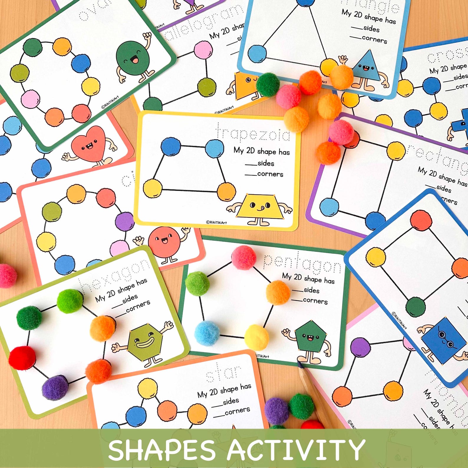 Pom Pom Shapes Activity Preschool Printables, 2D Shapes Montessori ...