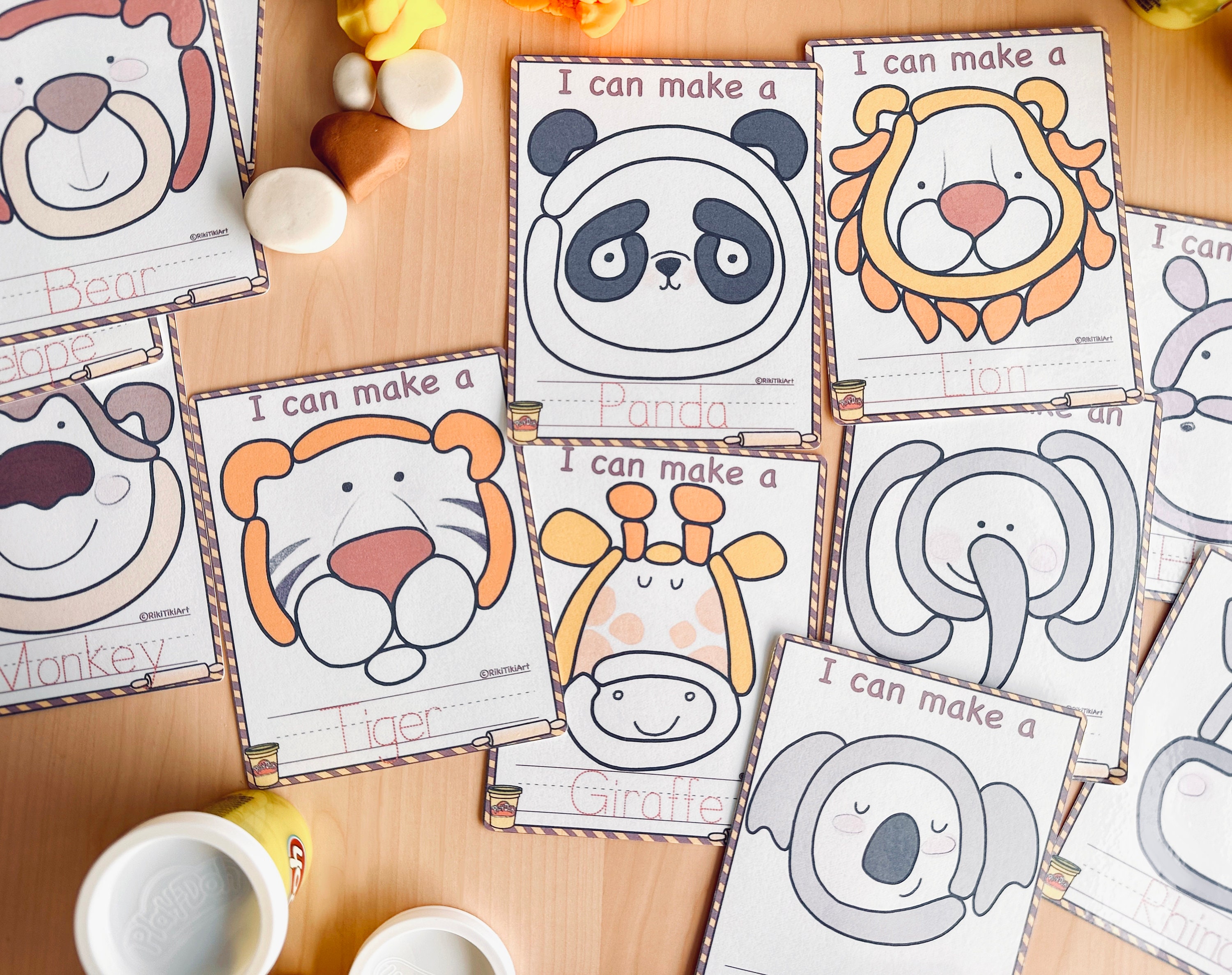 Zoo Animals Play Dough Mats Fine Motor Skills Visual Cards Montessori ...