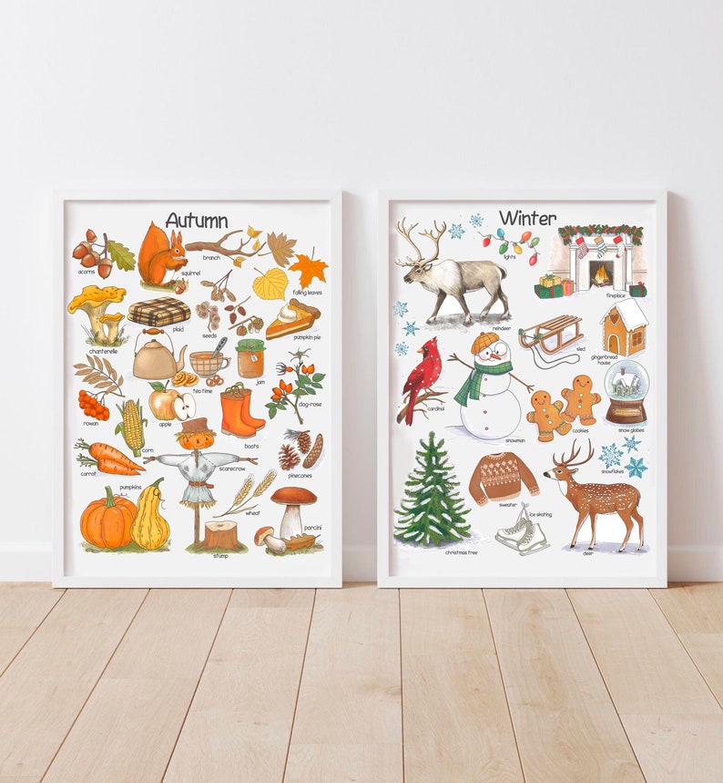 Four Seasons Printable Wall Art Downloadable Prints Watercolor Nursery ...