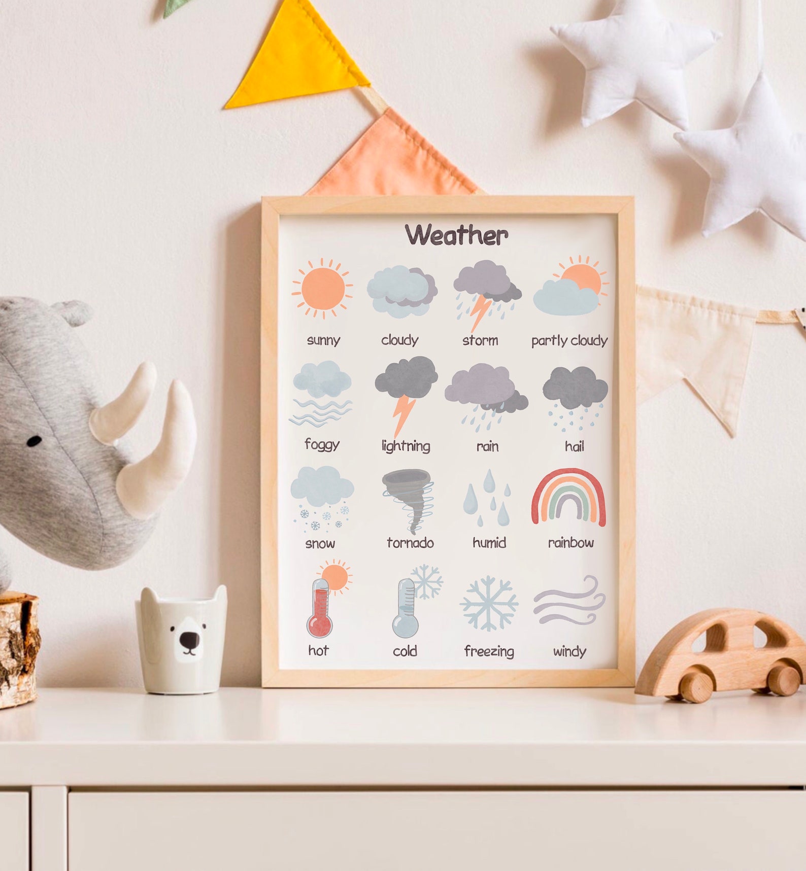Rainbow Muted Nursery Wall Art Weather Poster for Toddlers - Etsy