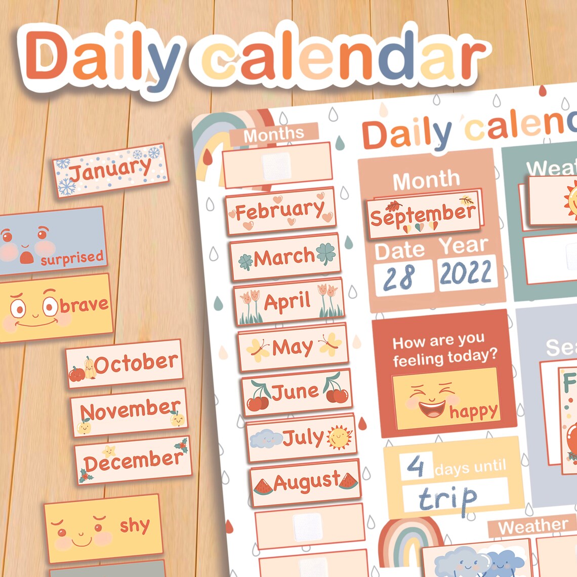 Daily Calendar for Kids Boho Montessori Materials Printable - Etsy España