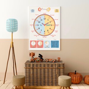 Telling Time Poster Playroom Rainbow Decor Learning Clock Printable ...