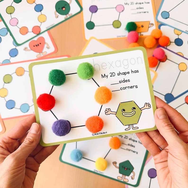 Pom Pom Shapes Activity Preschool Printables, 2D Shapes Montessori ...
