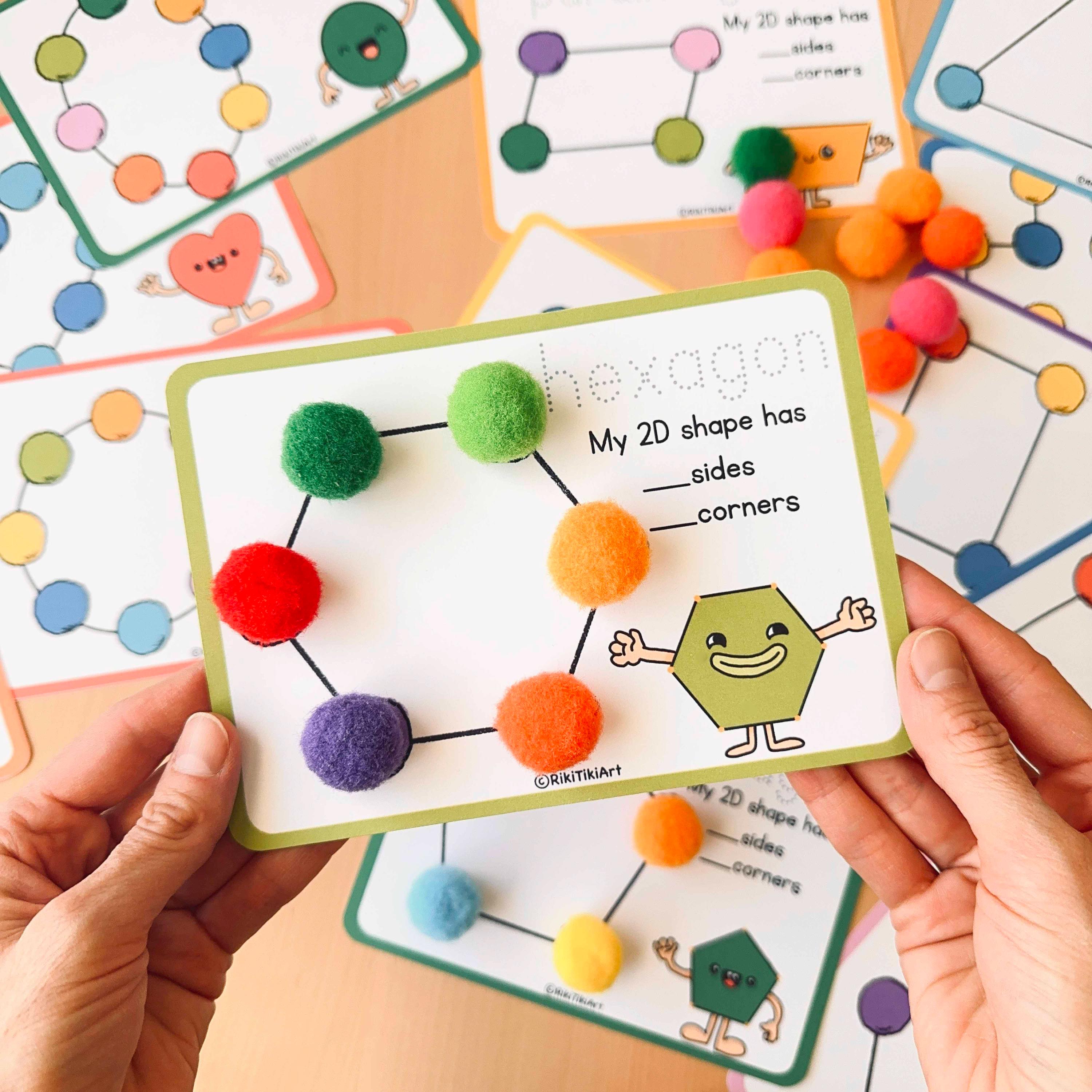 Pom Pom Shapes Activity Preschool Printables, 2D Shapes Montessori ...