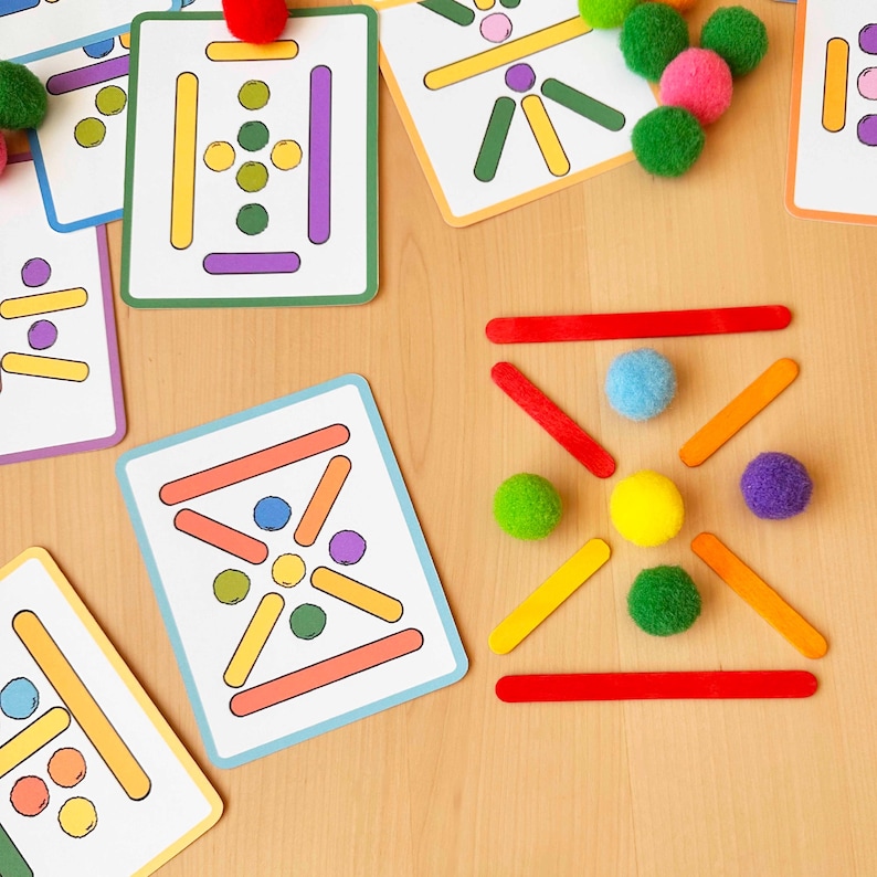 Popsicle Stick and Pom Pom Activity Fine Motor Skills Color Sorting ...