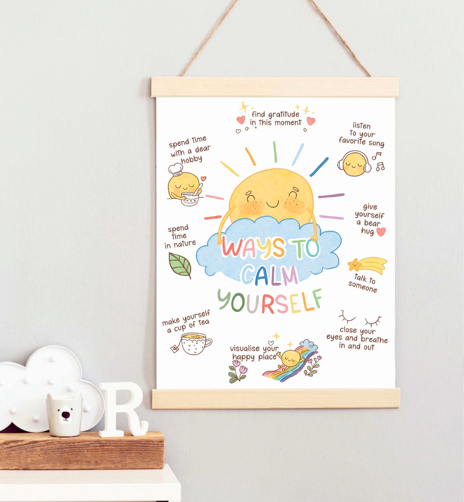 Ways to Calm Yourself Rainbow Classroom Decor Calm Corner Poster Kids ...