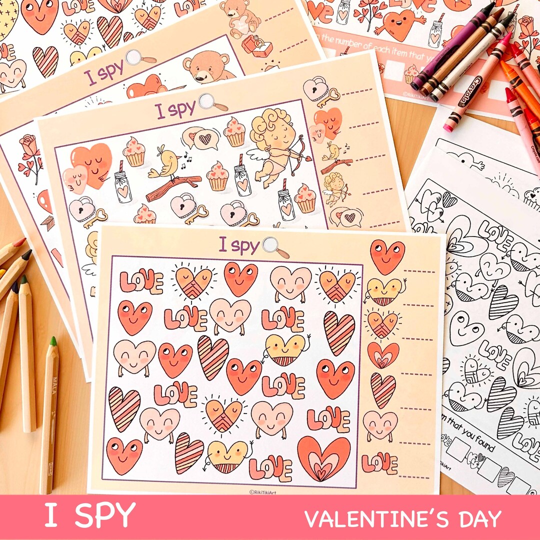 Valentines Day I SPY Color and B&W Versions, Printable Valentines ...