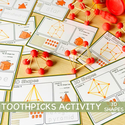 Toothpicks and Play Dough 2D Shapes Visual Cards Toddler - Etsy