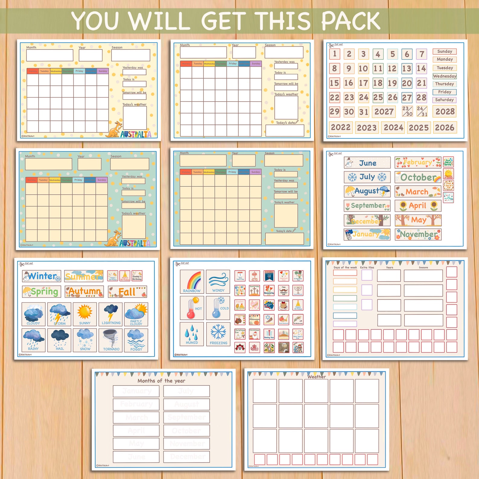 Australian Calendar Printable Perpetual Calendar for Kids - Etsy