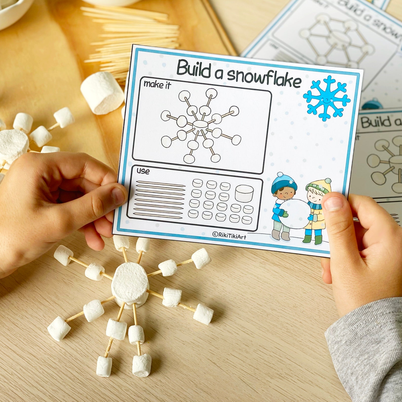 Marshmallows and Toothpicks Snowflakes Mats Printable Game for Toddler ...