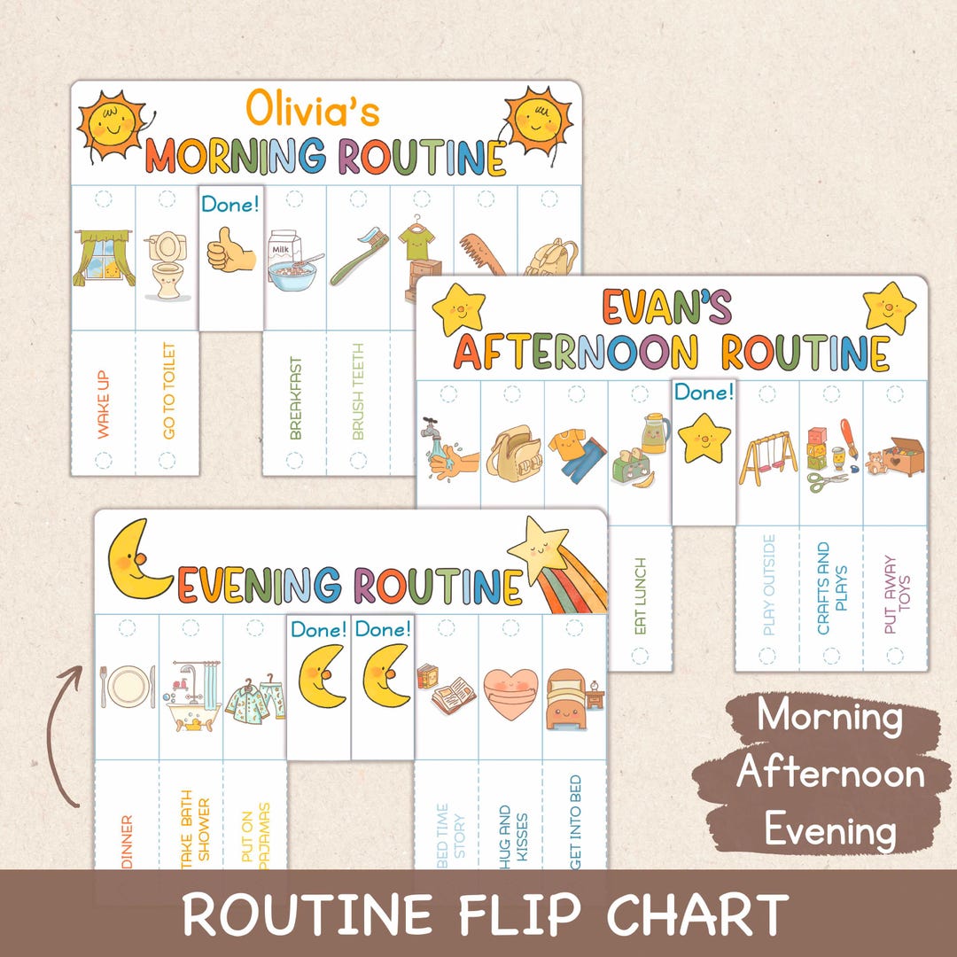 Kids Daily Routine Flip Chart, Morning Afternoon Evening Routine Cart ...