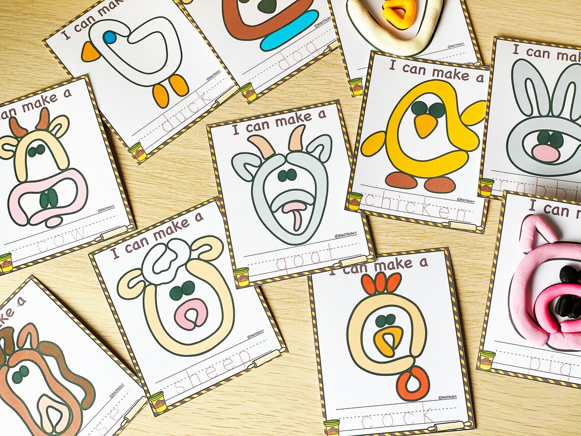 Farm Animals Play Doh Mats Visual Cards Printable Play Dough | Etsy